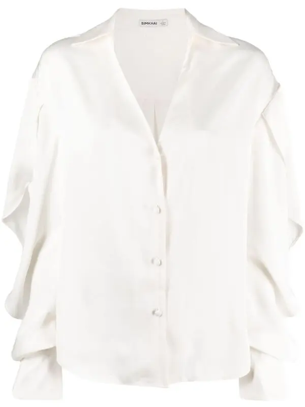 Simkhai V-neck Draped-sleeve Shirt - Neutrals