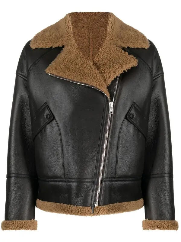 YVES SALOMON Zip-up Shearling Jacket - Brown