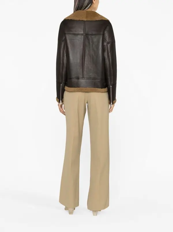 YVES SALOMON Zip-up Shearling Jacket - Brown