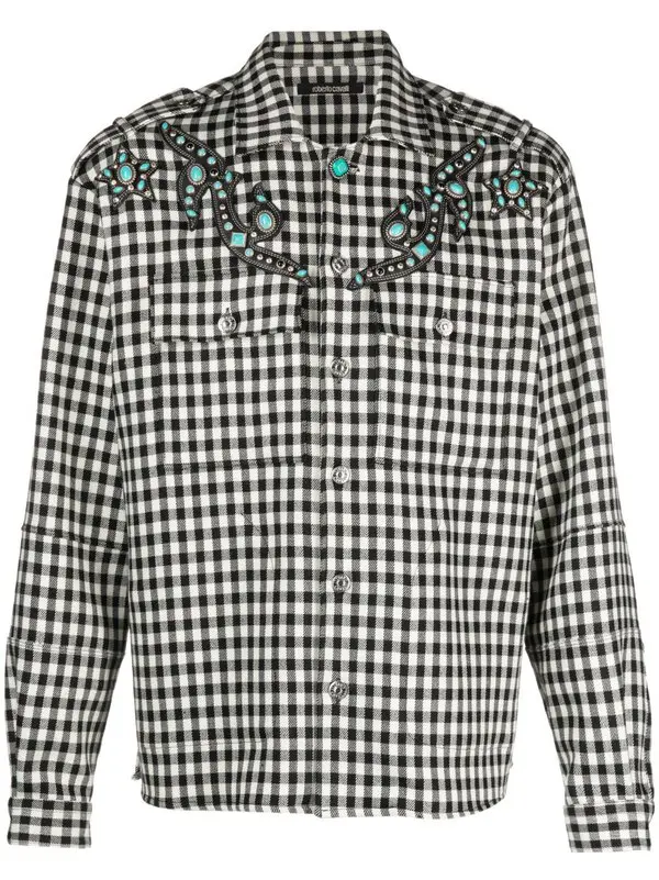 Roberto Cavalli Studded Gingham Wool-blend Shirt
