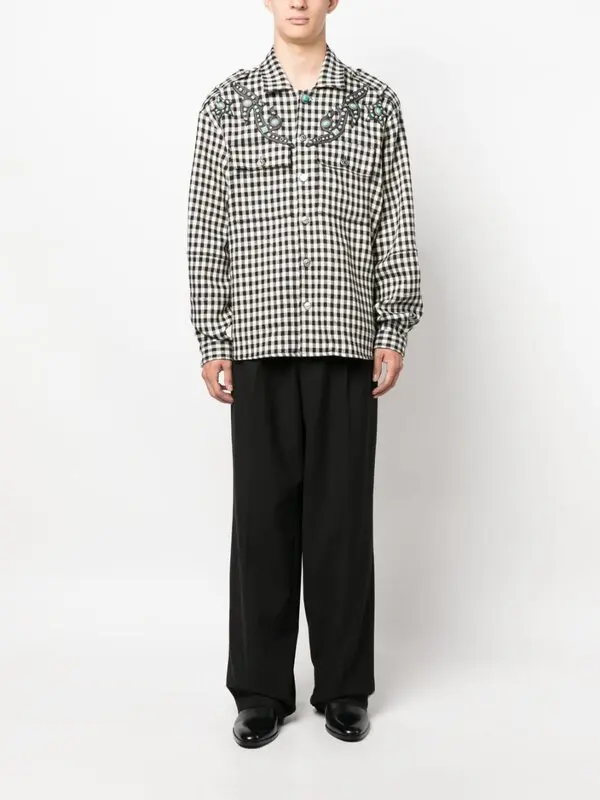 Roberto Cavalli Studded Gingham Wool-blend Shirt
