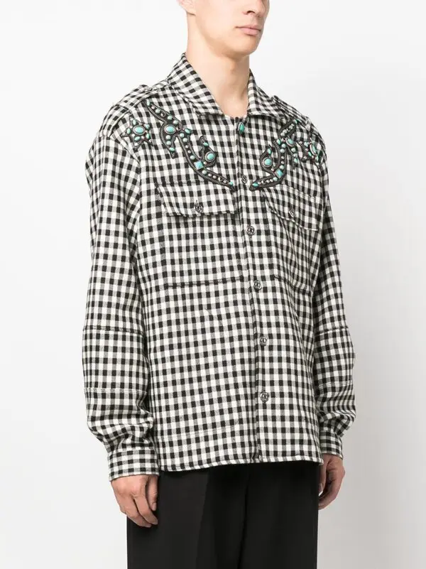 Roberto Cavalli Studded Gingham Wool-blend Shirt