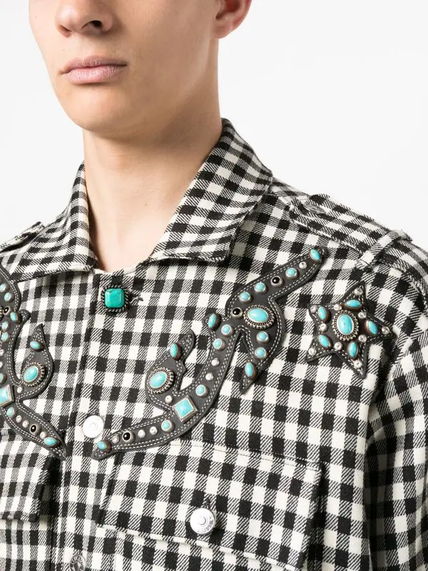 Roberto Cavalli Studded Gingham Wool-blend Shirt