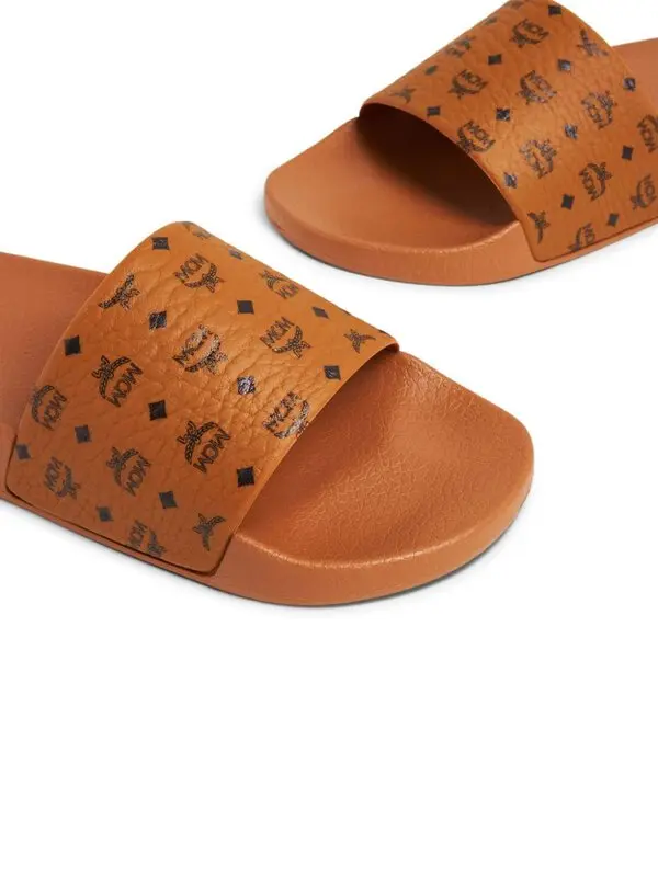 Mcm Logo-print Moulded-footbed Slides - Brown