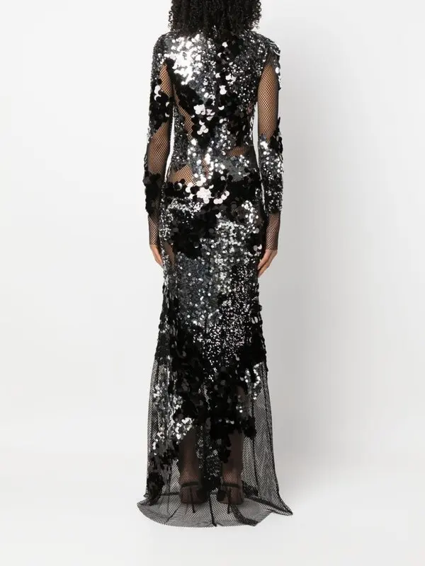sequin fishnet dress Sequin Sheer Long Sleeve Maxi Dress, Black by AMAANALUX
