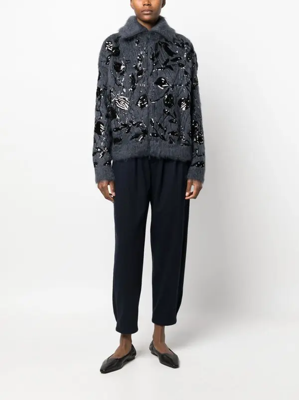 Brunello Cucinelli Floral Sequin Zip-up Cardigan