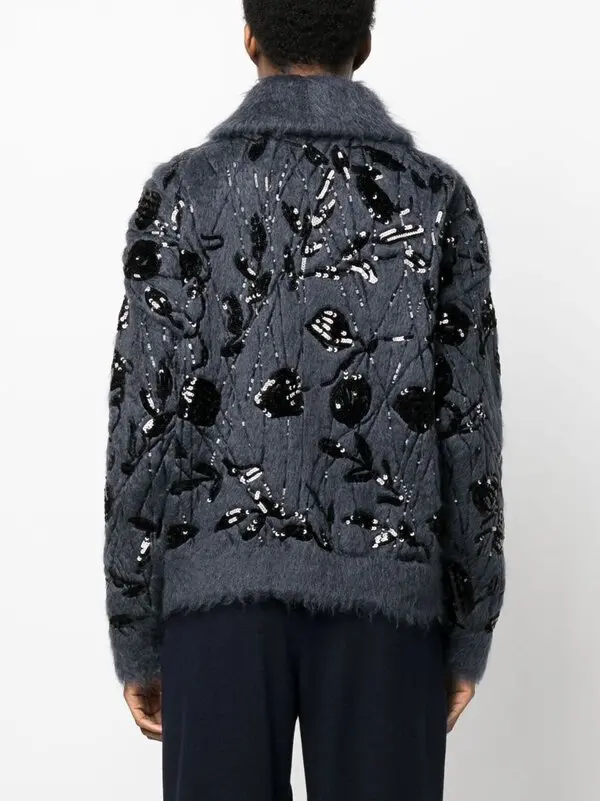 Brunello Cucinelli Floral Sequin Zip-up Cardigan