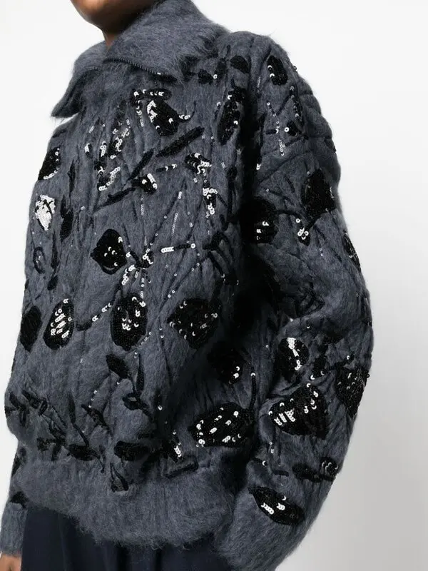 Brunello Cucinelli Floral Sequin Zip-up Cardigan