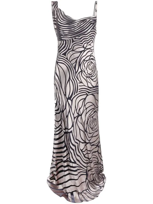 Alberta Ferretti Sleeveless Asymmetric Rose-print Gown