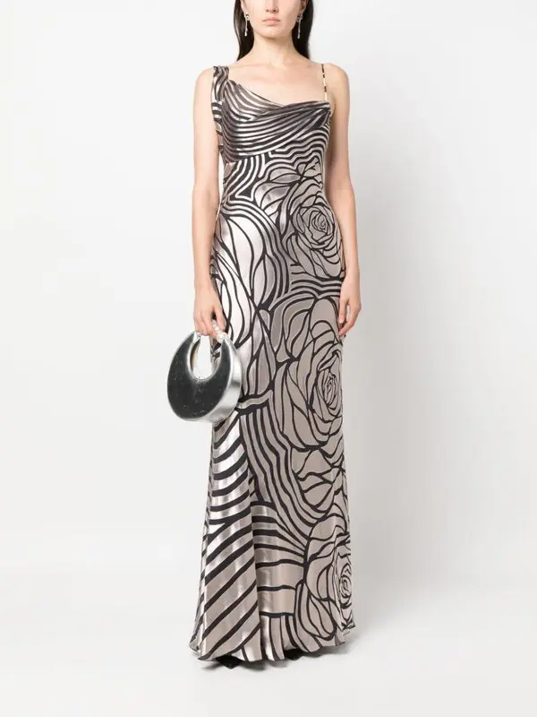 Alberta Ferretti Sleeveless Asymmetric Rose-print Gown