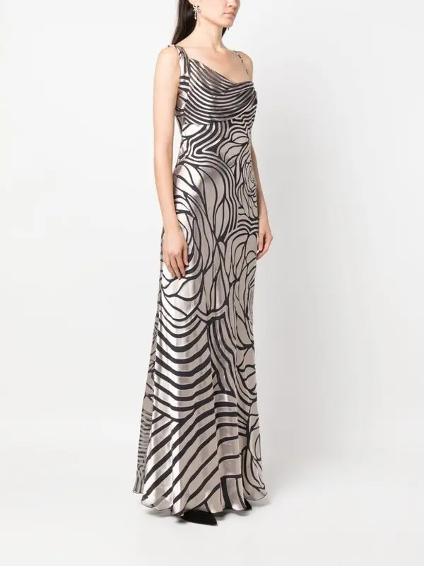 Alberta Ferretti Sleeveless Asymmetric Rose-print Gown