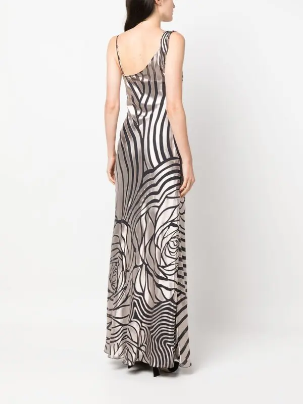 Alberta Ferretti Sleeveless Asymmetric Rose-print Gown