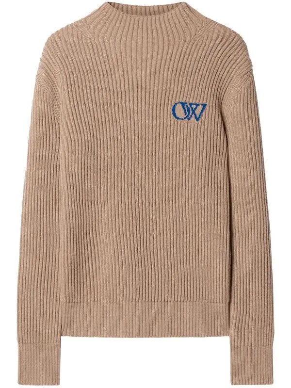 Off-White Logo-intarsia Wool Jumper - Neutrals