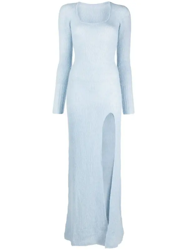 Jacquemus Knitted Maxi Dress With Side Slit - Blue