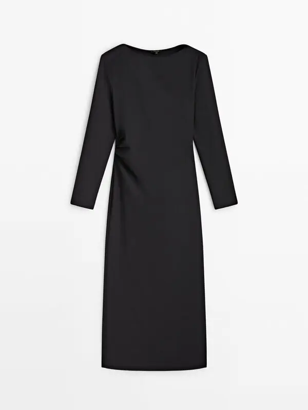 Massimo Dutti Midi Dress With Gathered Side In Black - 53% Off |  Editorialist