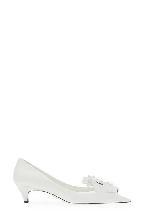 Prada Bunny Flora Kitten Heel Pointed Toe Pump - White | Editorialist