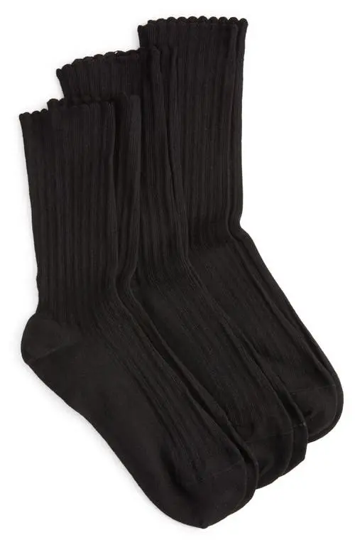Hue 3-pack Scalloped Pointelle Crew Socks - Black
