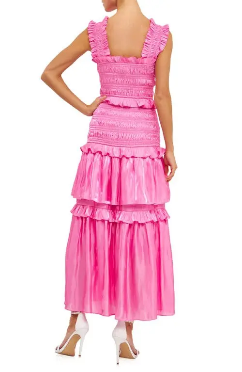 Endless Rose Sheer Smocked Tiered Maxi Dress - Pink
