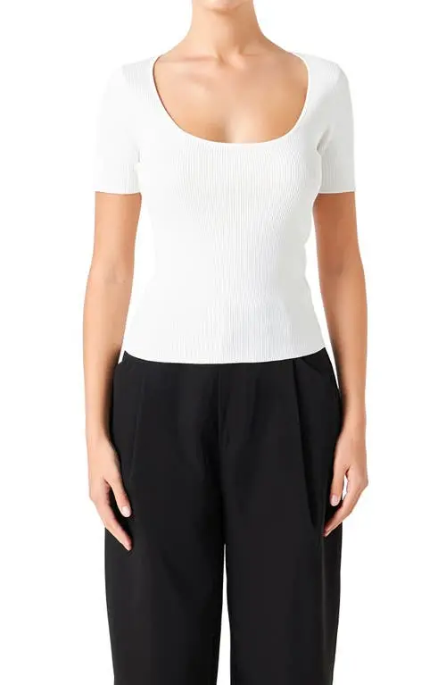 Endless Rose Short Sleeve Ribbed Sweater - White