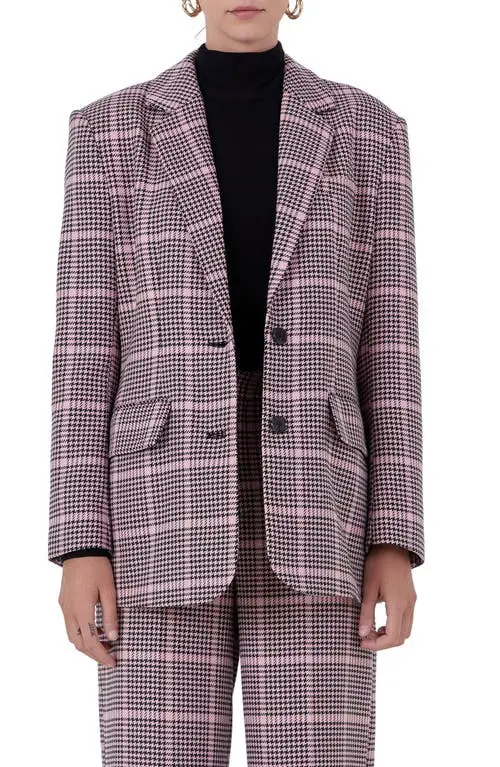 Endless Rose Houndstooth Check Blazer - Pink Multi