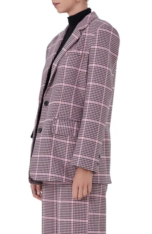 Endless Rose Houndstooth Check Blazer - Pink Multi
