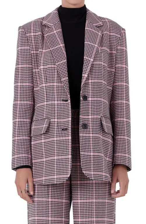 Endless Rose Houndstooth Check Blazer - Pink Multi