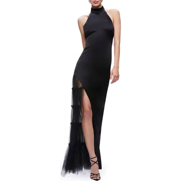 Alice + Olivia Ryn Tulle Halter Dress In Black - 30% Off | Editorialist