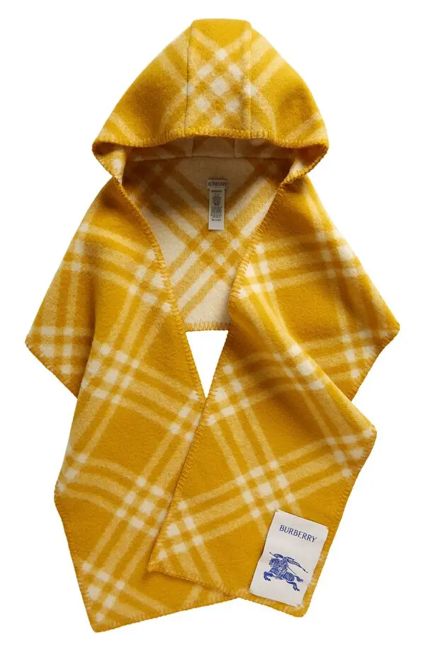Burberry T-br Hooded Check Wool Scarf