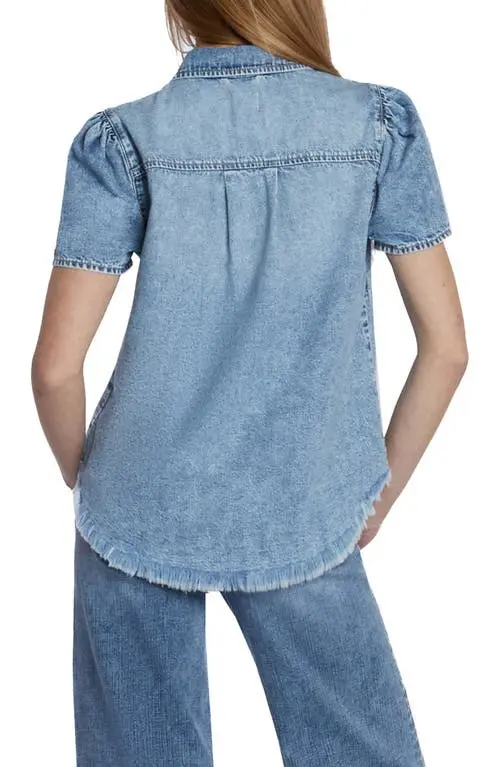 WASH LAB DENIM Puff Sleeve Denim Shirt - Denim Bubble