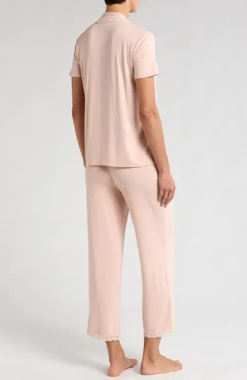 Natori Feathers Lace Trim Jersey Pajamas - Cameo Rose