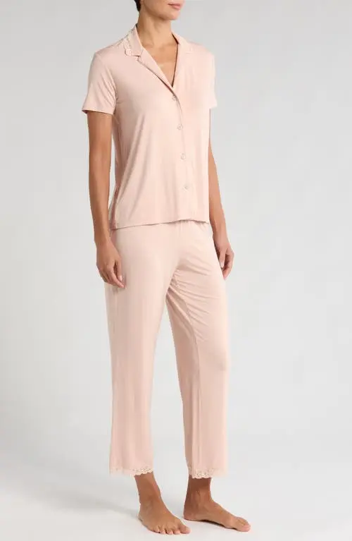 Natori Feathers Lace Trim Jersey Pajamas - Cameo Rose