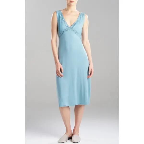 Natori Feathers Lace Trim Nightgown - Eucalyptus