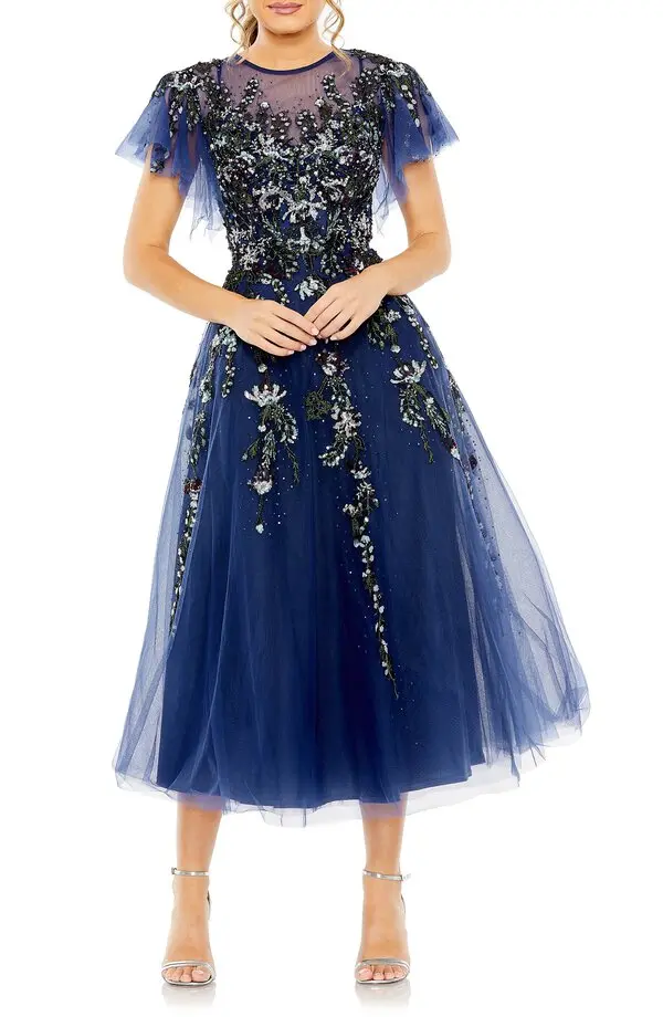 sachin and babi light blue dress Mac Duggal - Pink Embroidered Flutter Sleeve A Line Dress main image 1