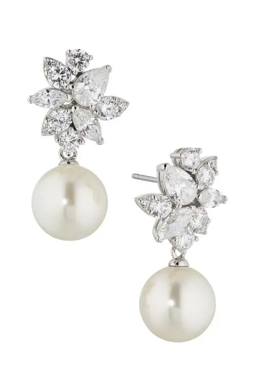 Nadri Chiara Imitation Pearl Drop Earrings - Rhodium