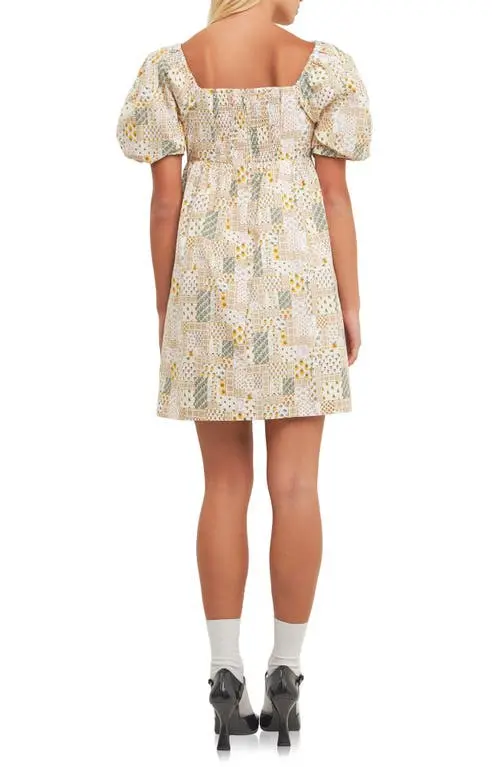 FREE THE ROSES Patchwork Puff Sleeve Babydoll Dress