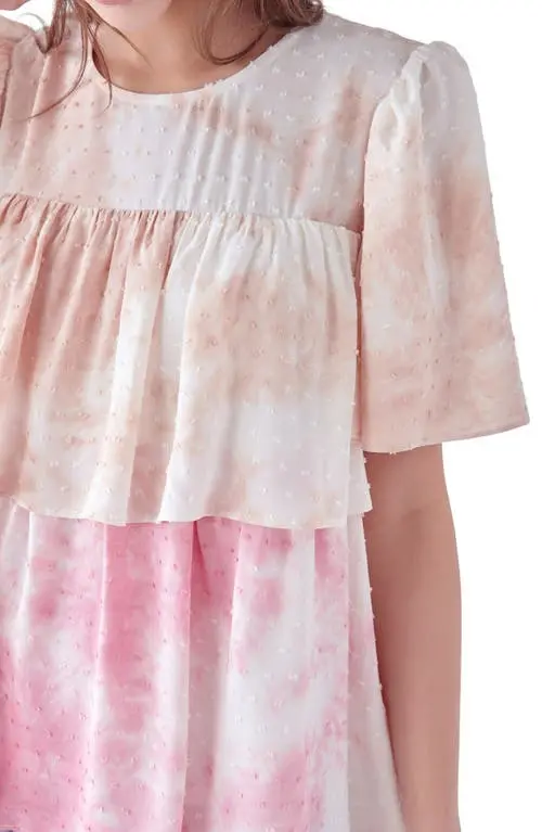 FREE THE ROSES Tie-dye Swiss Dot Tiered Dress