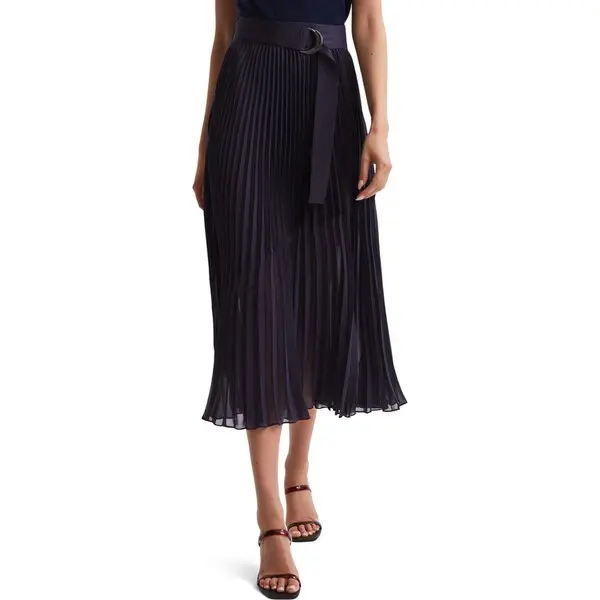 REISS Pleated Belted Midi Skirt