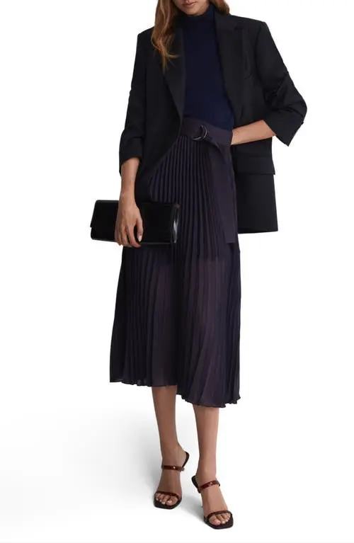 REISS Pleated Belted Midi Skirt