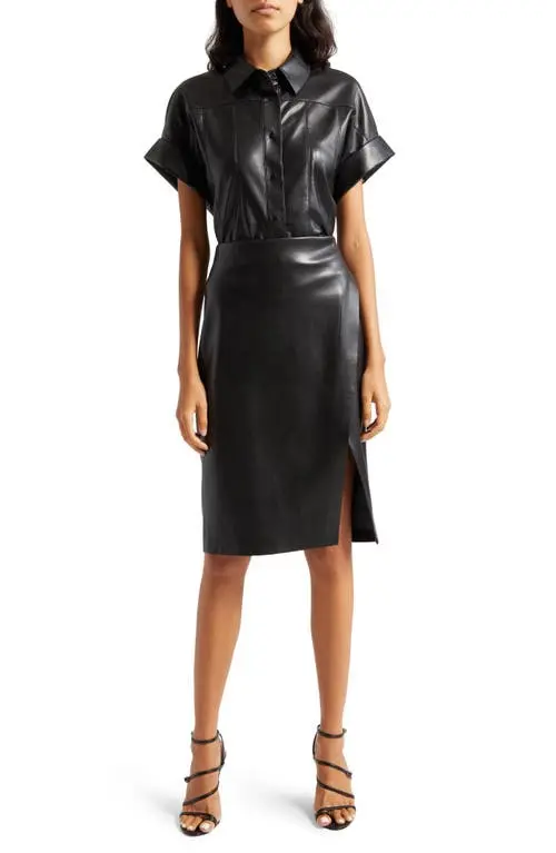 Alice + Olivia Edyth Faux Leather Snap-up Shirt