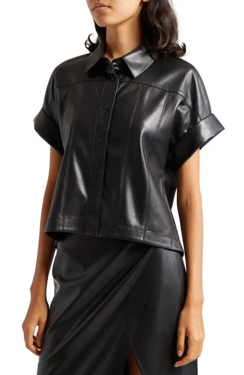 Alice + Olivia Edyth Faux Leather Snap-up Shirt