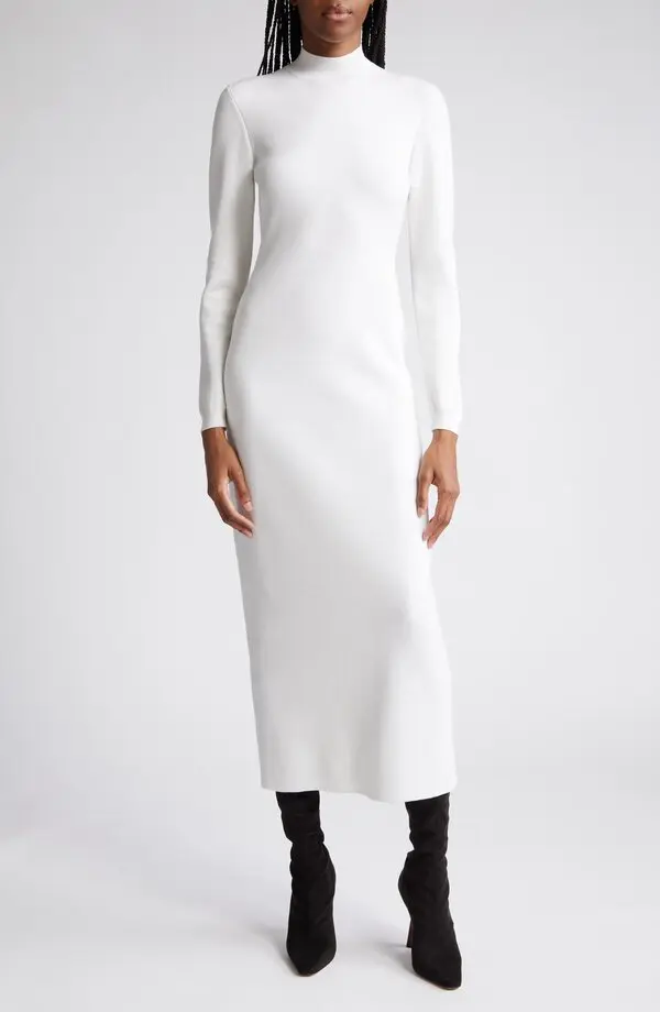 Brandon Maxwell The Lennon Long Sleeve Stretch Virgin Wool Sweater Dress -  Ivory | Editorialist