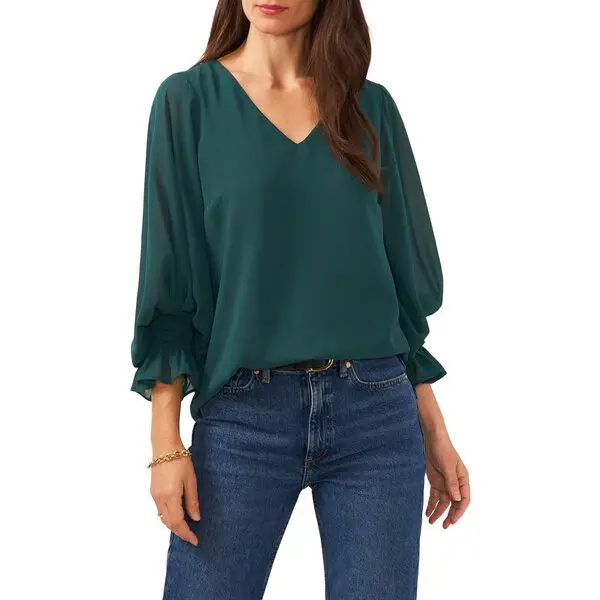 Vince Camuto Blouson Sleeve Top - Deep Forest