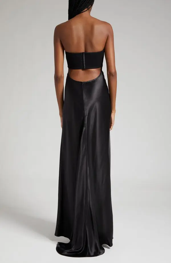 Staud Wayfaring Strapless Satin Maxi Dress