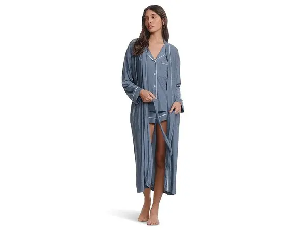 Eberjey Gisele Printed The Tencel Modal Long Robe Robe Duo Stripe Slate /ivory - Blue