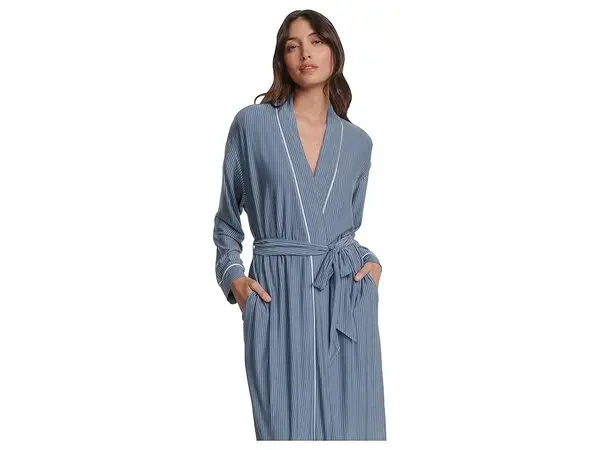 Eberjey Gisele Printed The Tencel Modal Long Robe Robe Duo Stripe Slate /ivory - Blue