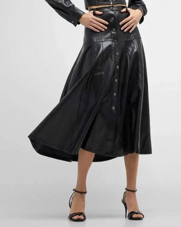 Cinq À Sept Veena Vegan Leather Midi Skirt - Black