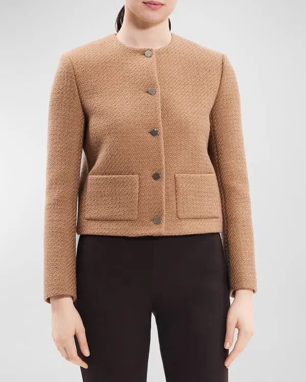 Theory Holiday Tweed Cropped Jacket - Palomino | Editorialist