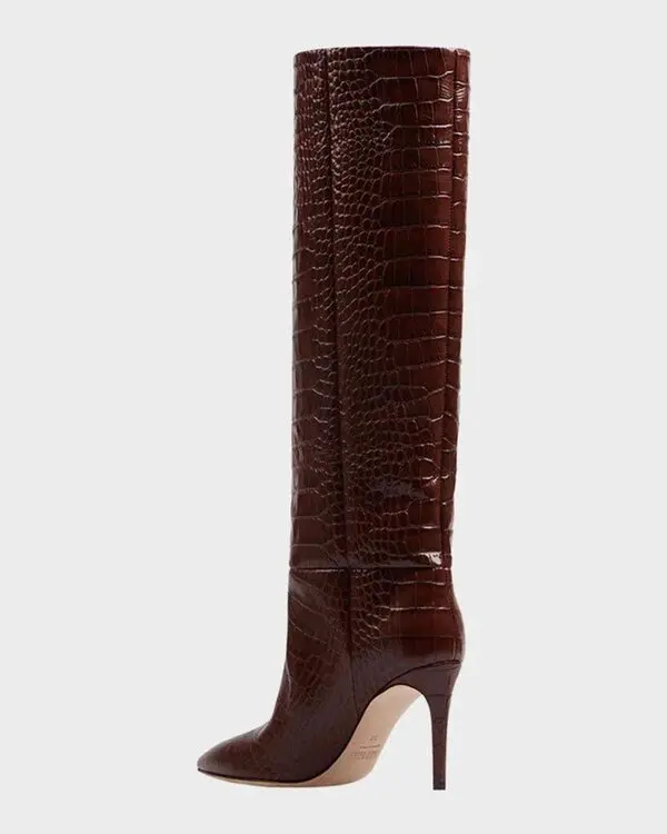 Paris Texas 85mm Mock-croc Stiletto Knee Boots - Cioccolato