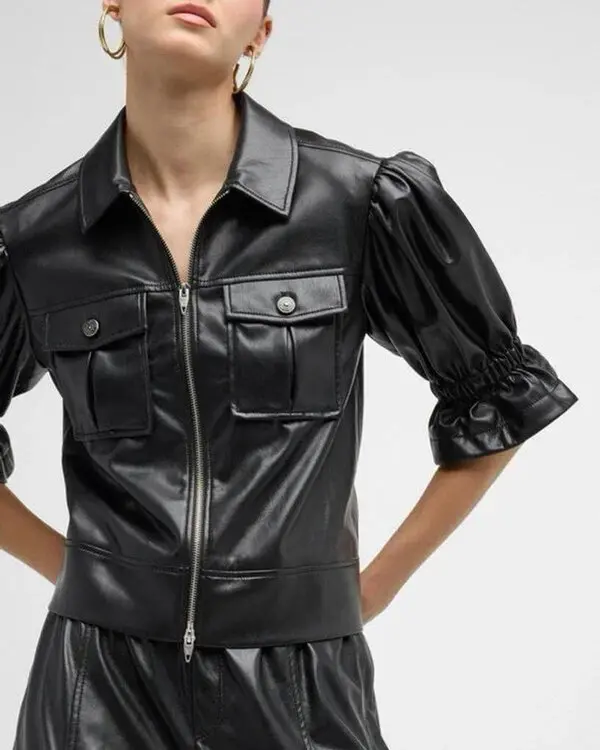 Cinq À Sept Holly Cropped Vegan Leather Jacket - Black