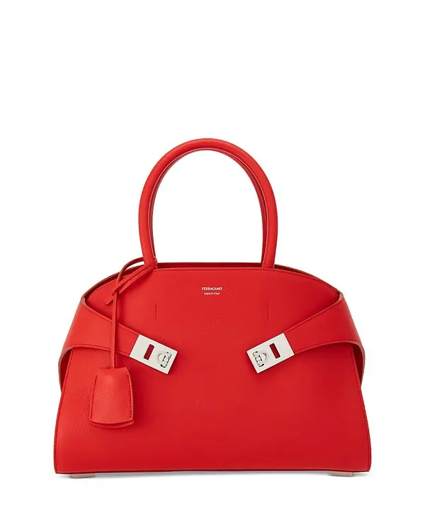 FERRAGAMO Medium Hug Handbag - Flame Red/silver